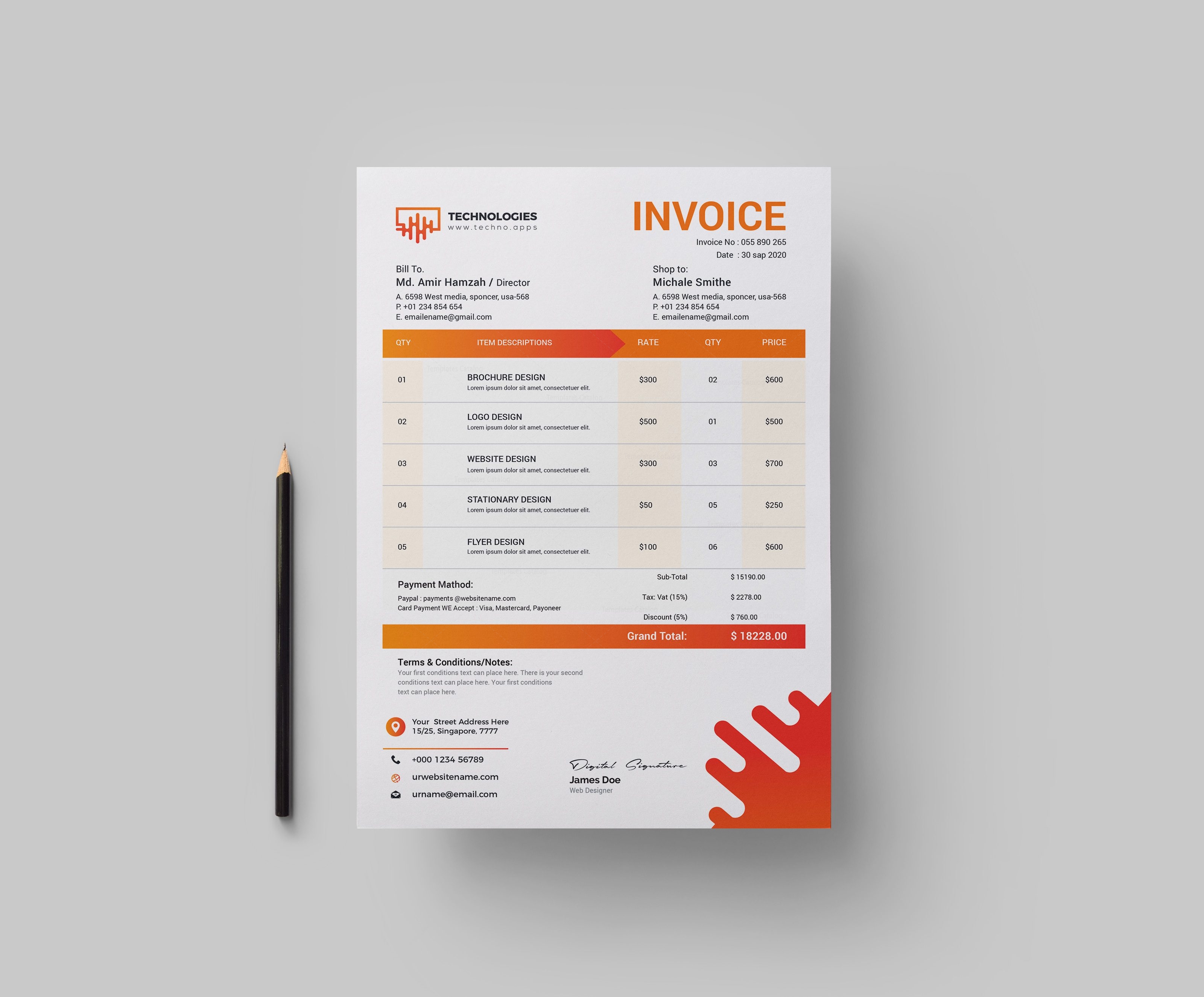 Electronic Professional Corporate Invoice Template · Graphic Yard ...