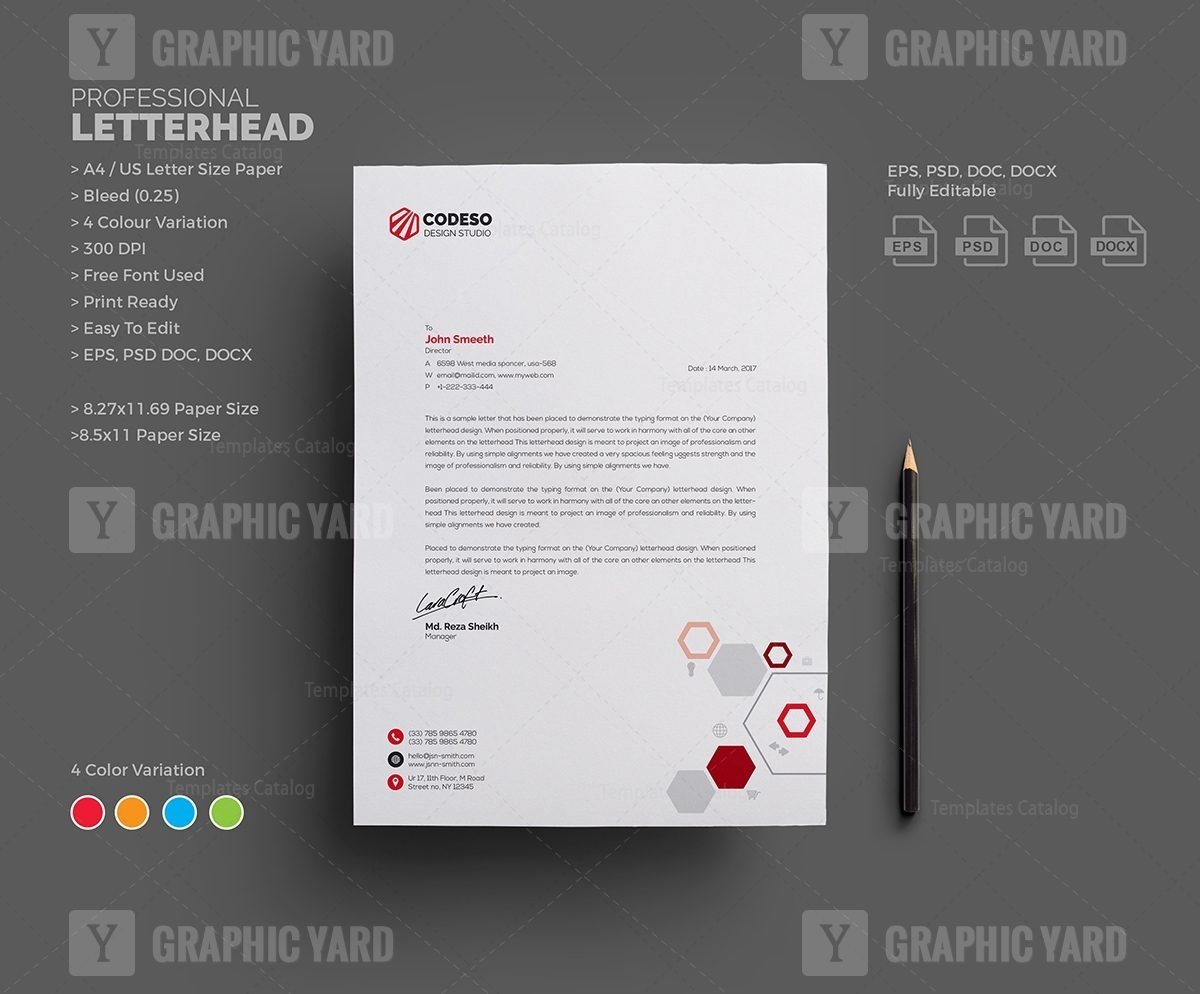 Hexagon Letterhead Template · Graphic Yard | Graphic Templates Store