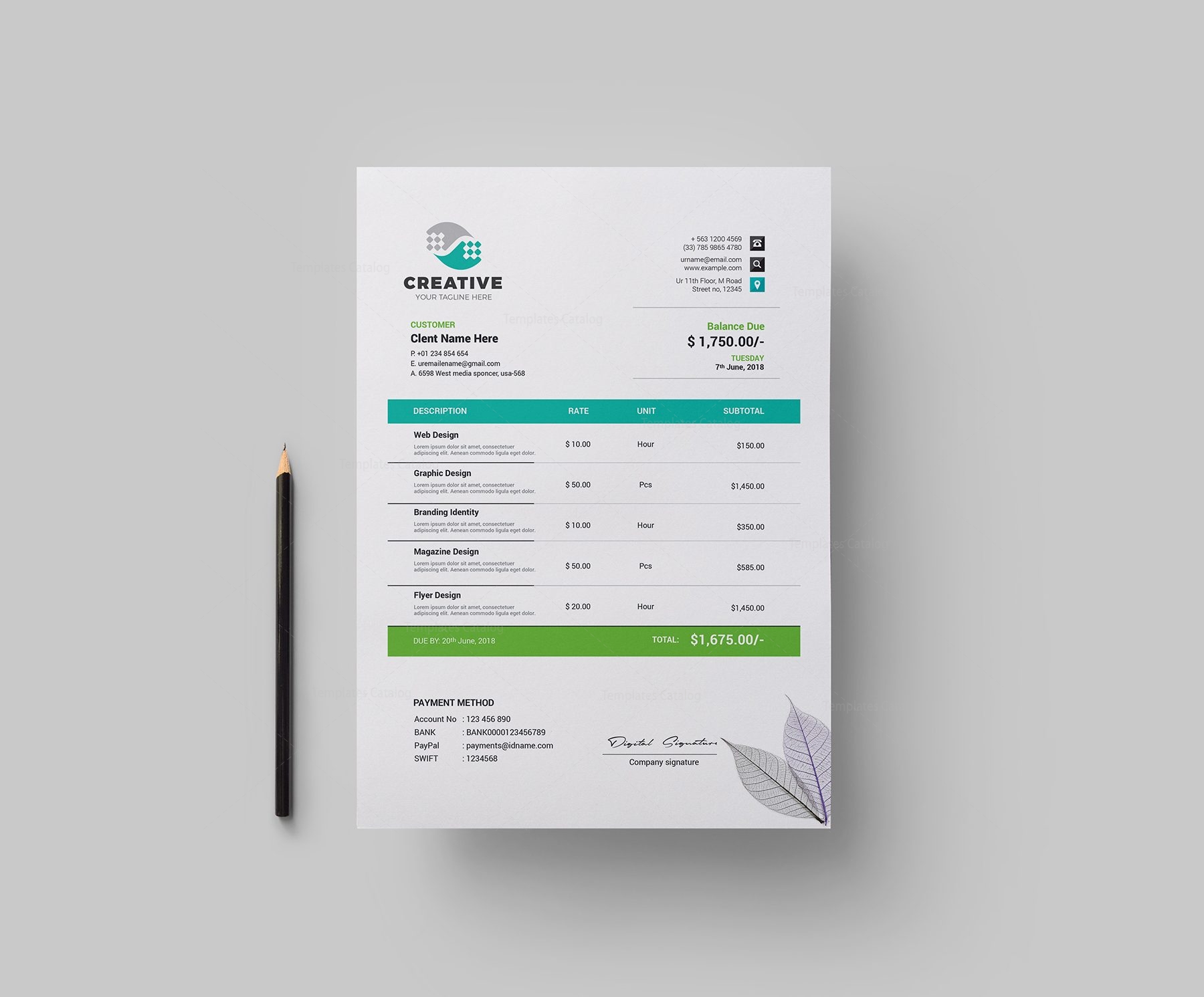 Modern Creative Invoice Design Template · Graphic Yard | Graphic ...
