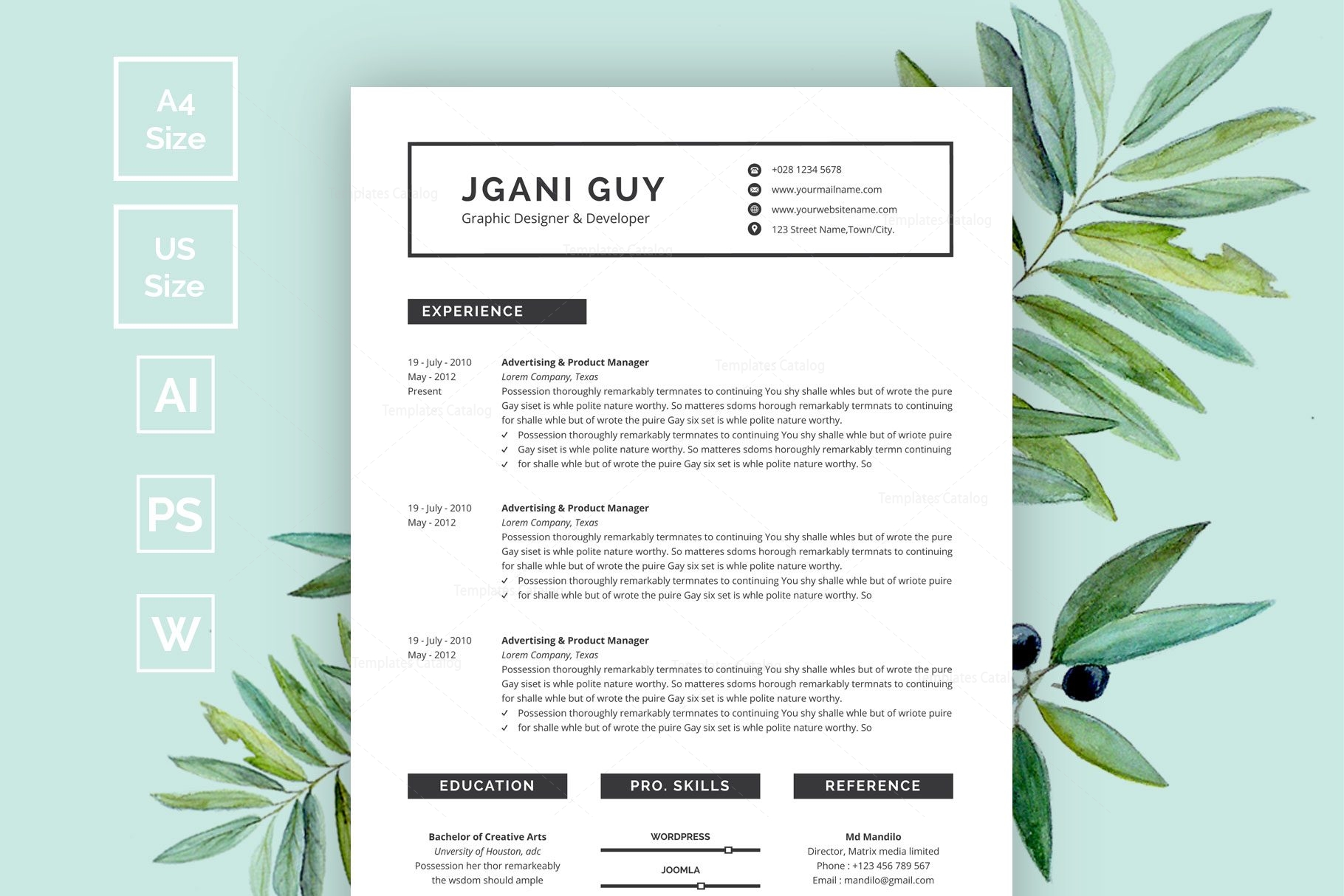 Perfect Curriculum Vitae Template · Graphic Yard | Graphic Templates Store