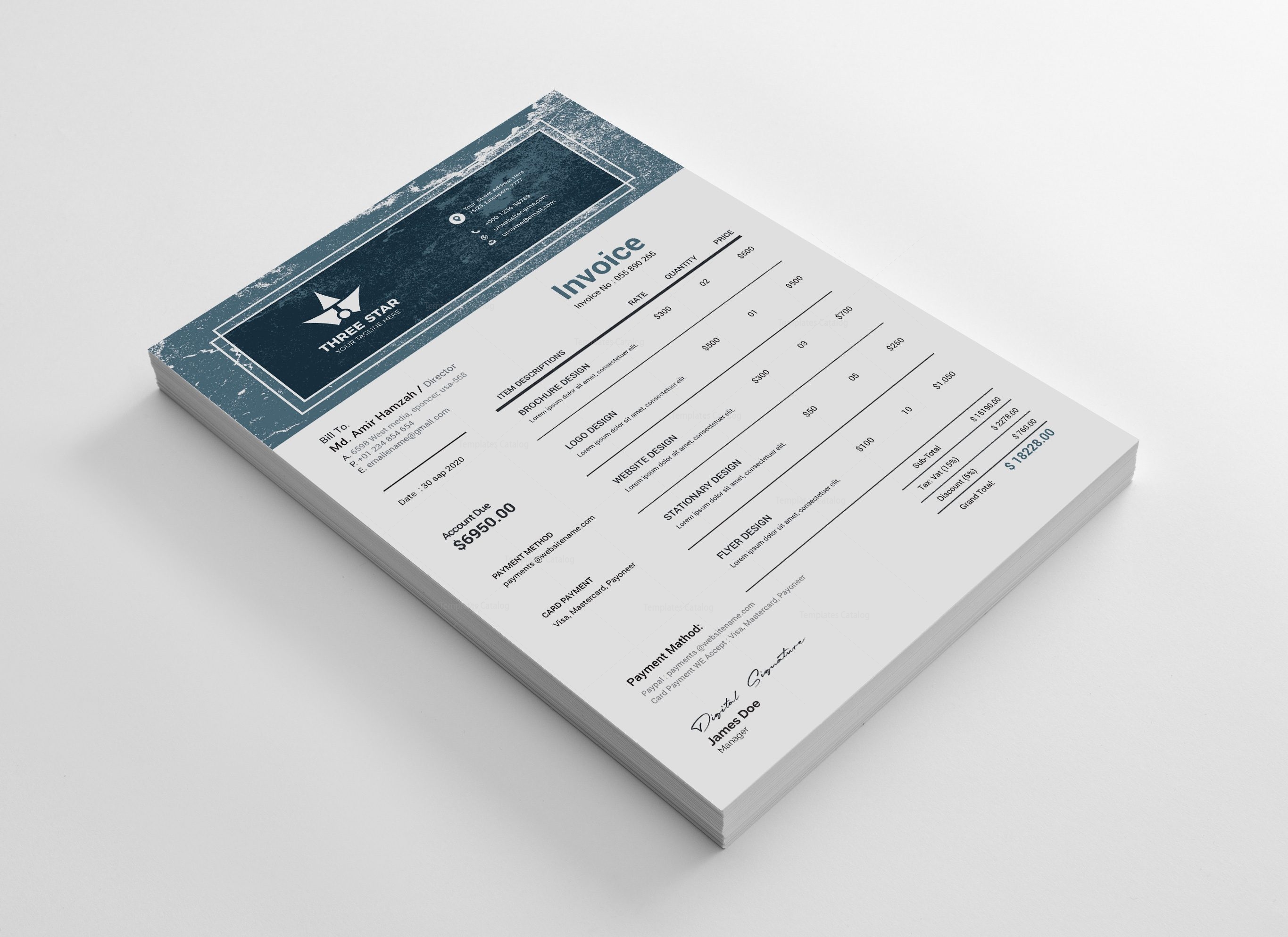 Three Star Professional Invoice Design Template · Graphic Yard ...
