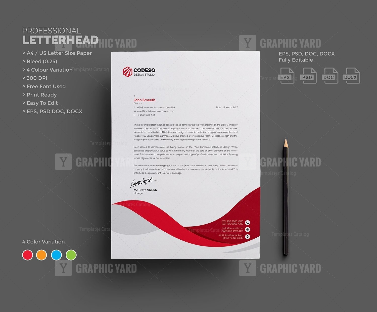 US Letter Size Letterhead Template · Graphic Yard | Graphic Templates Store