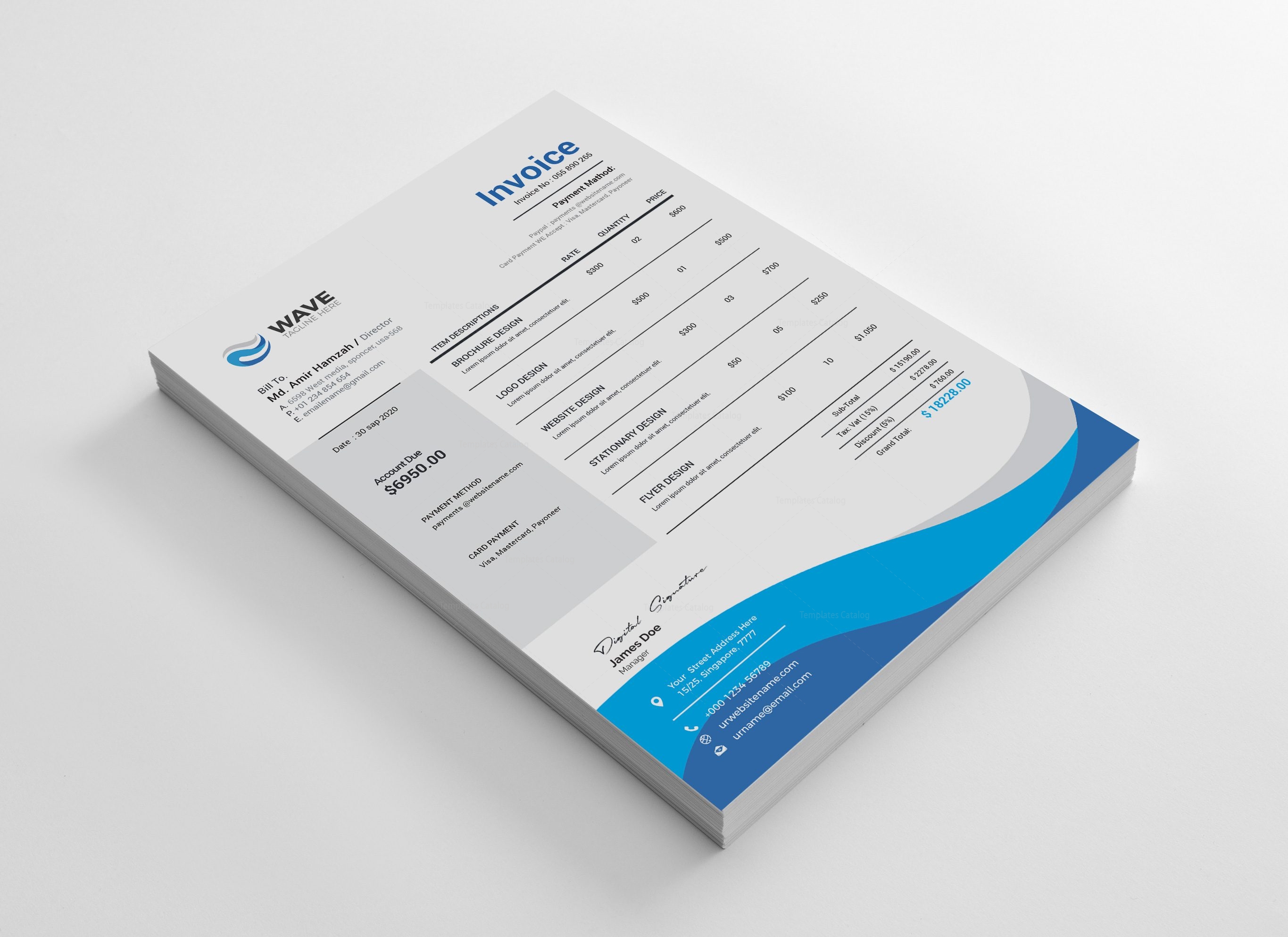 Wave Professional Invoice Design Template · Graphic Yard | Graphic ...